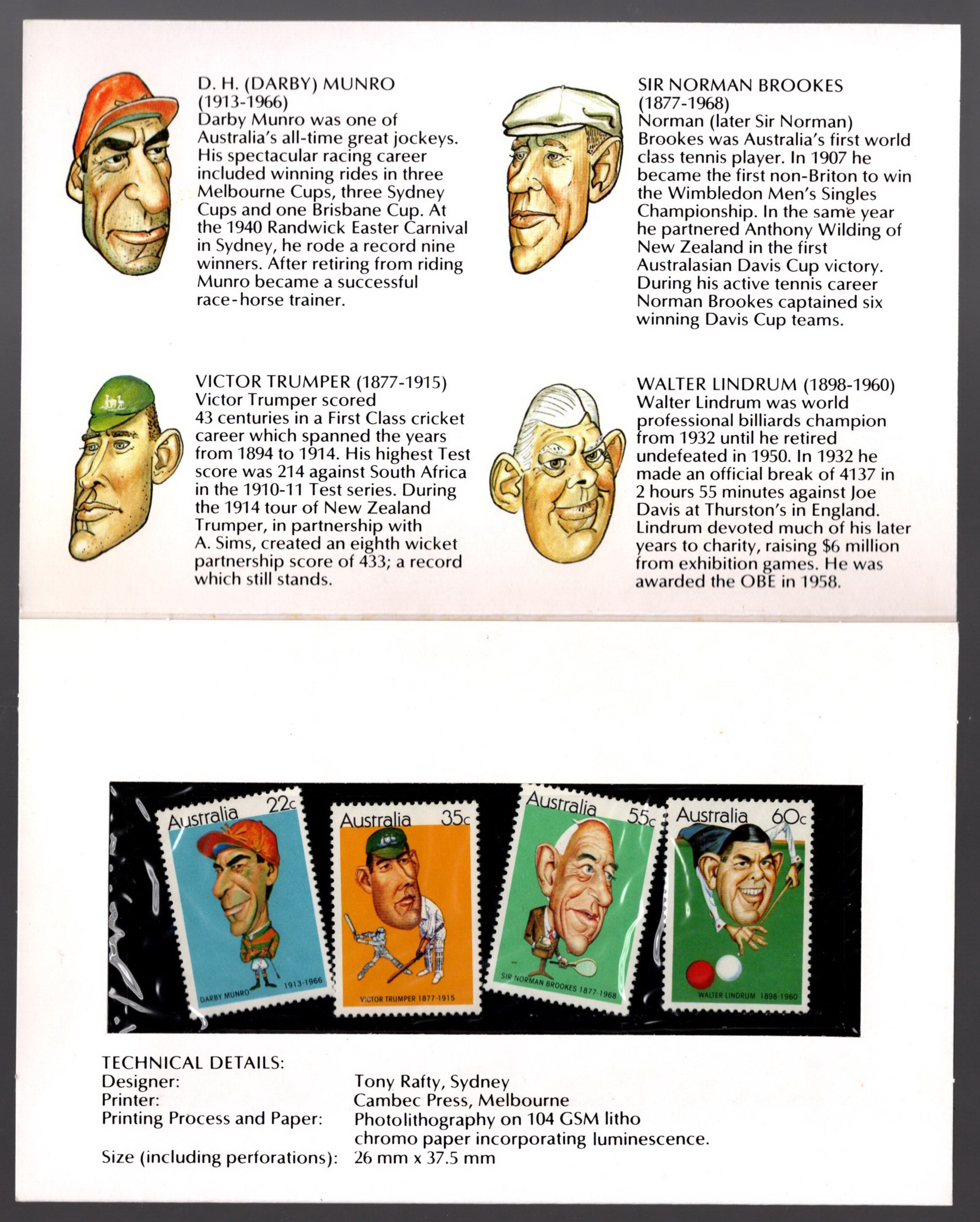 Australia, 1980 Sports Personalities, Cricket, Tennis, Billiard & Horse ...