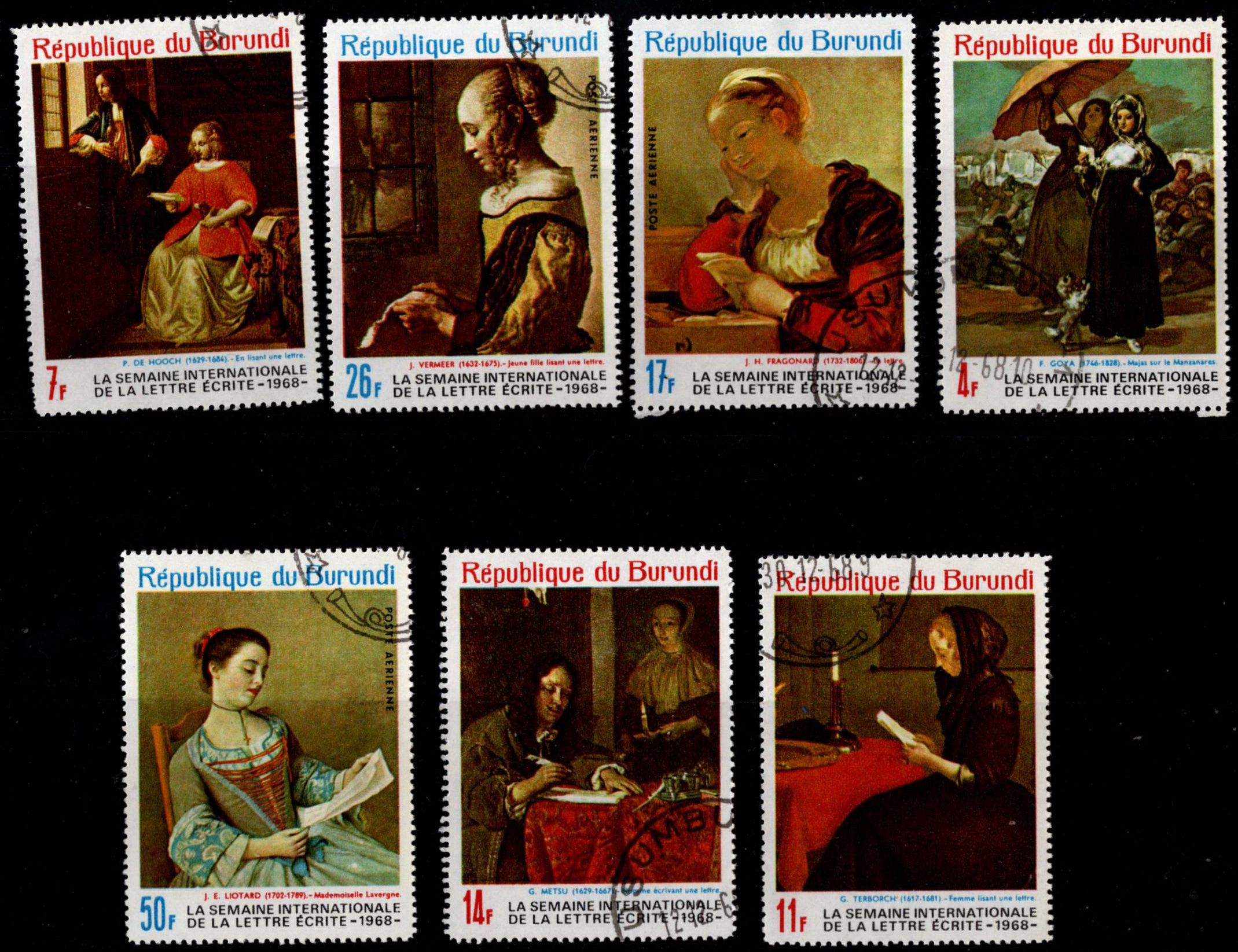 Burundi, 1968 International letter writing week set of 7 used