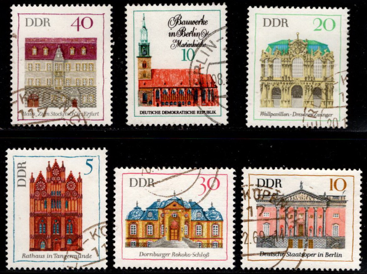 Germany East 1967 Buildings in DDR set of six used
